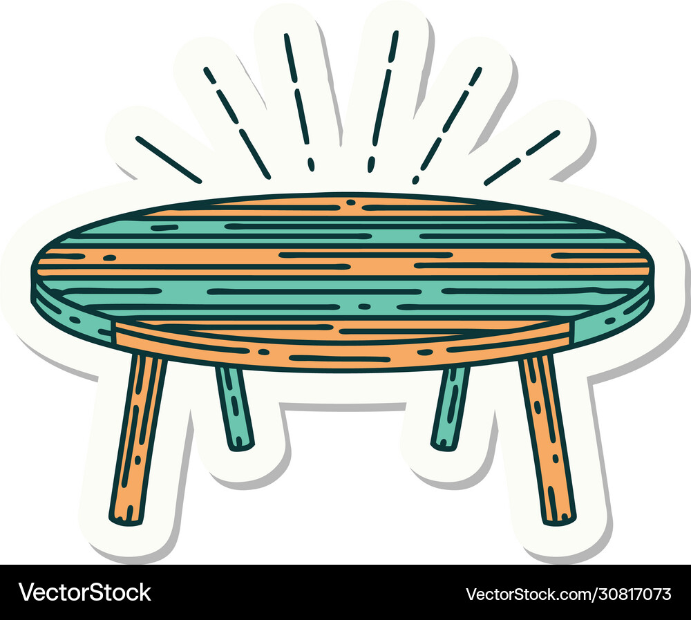 Sticker tattoo style wood table Royalty Free Vector Image