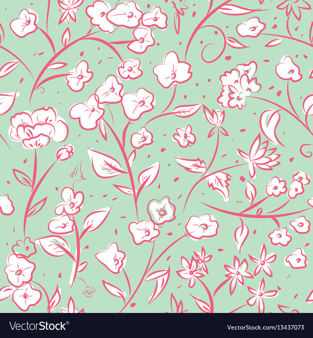 Tiny spring flowers doodle drawing pattern Vector Image