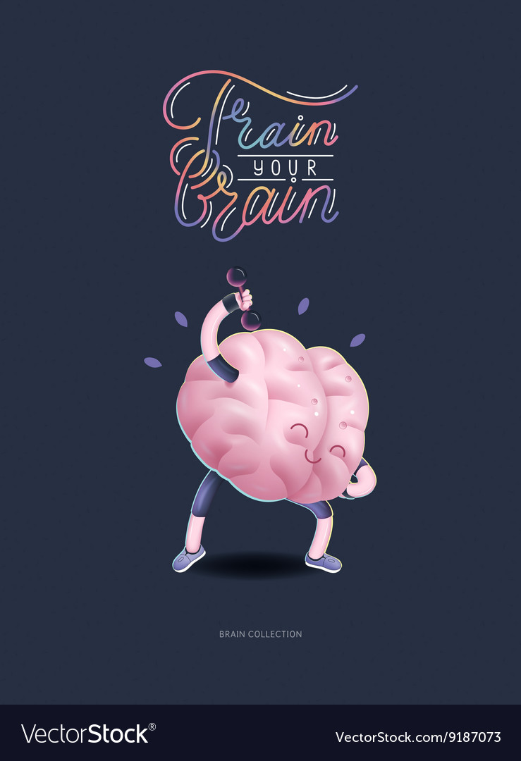 Train your brain poster with lettering dumbbells Vector Image