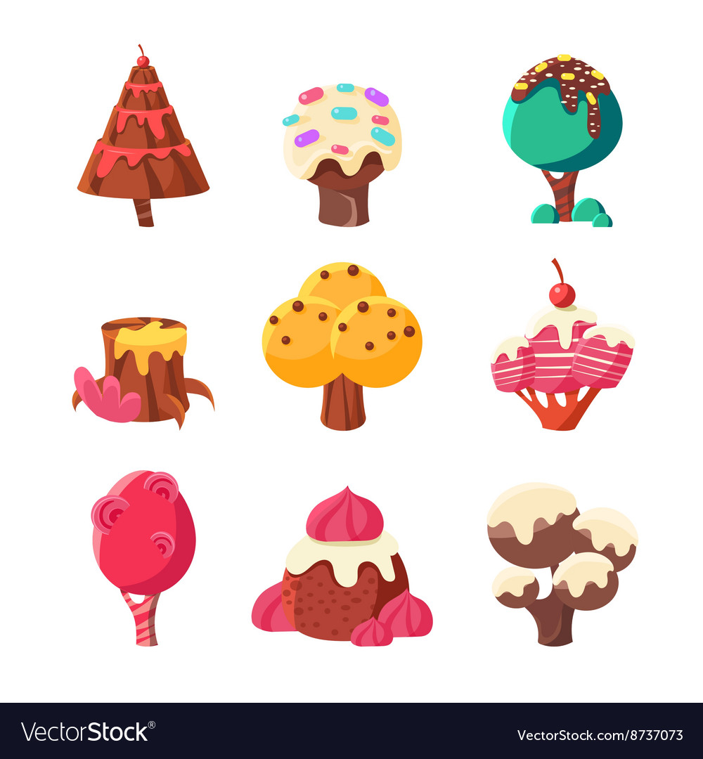 Trees made of sweets set Royalty Free Vector Image