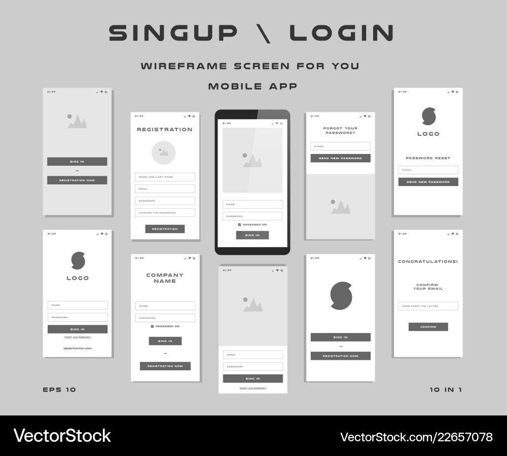 10 in 1 ui kits wireframes screens for your Vector Image