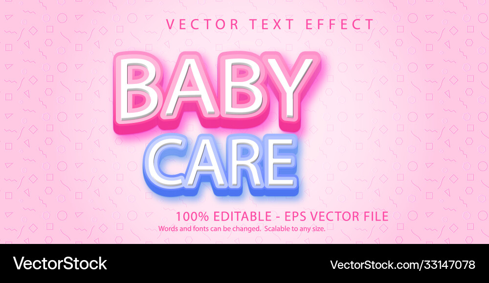 Baby care text cartoon style editable text effect Vector Image