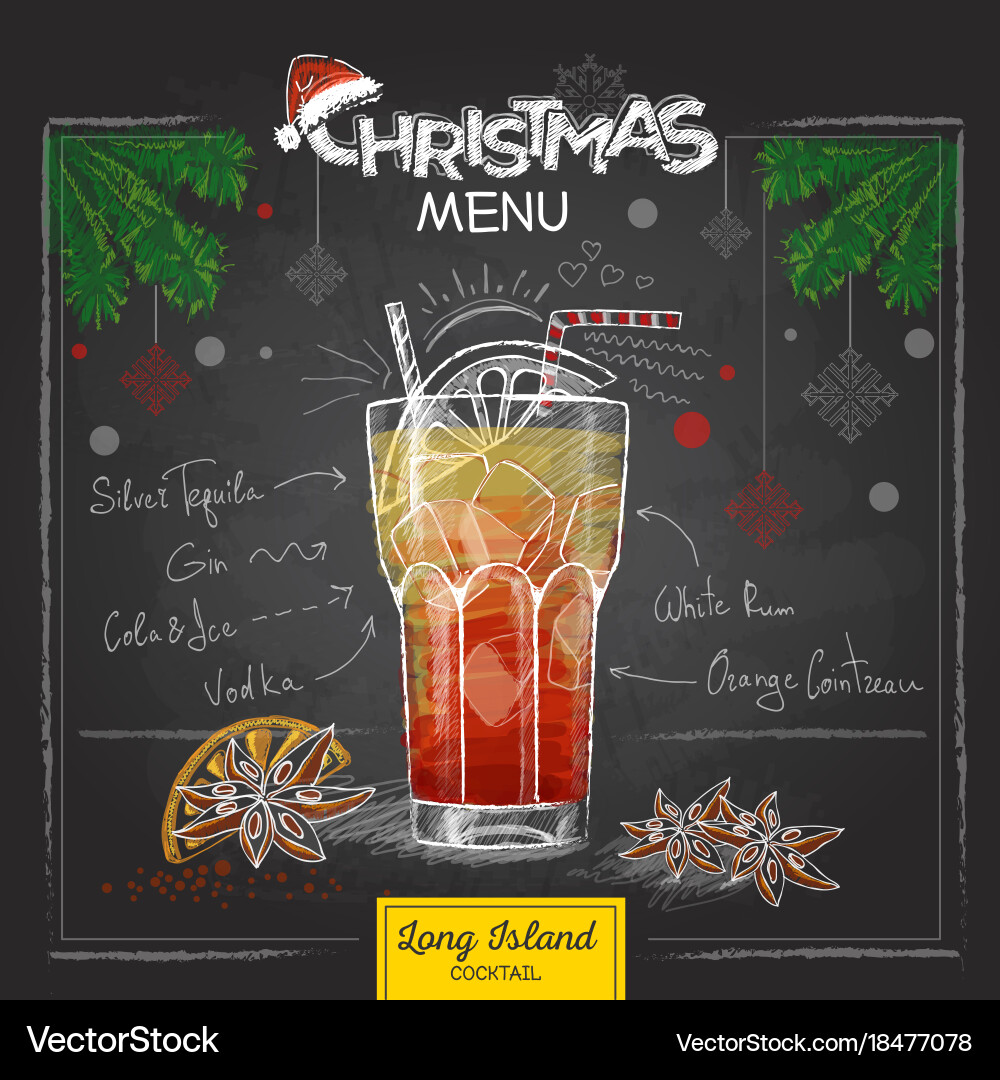 Chalk drawing christmas cocktail menu design Vector Image