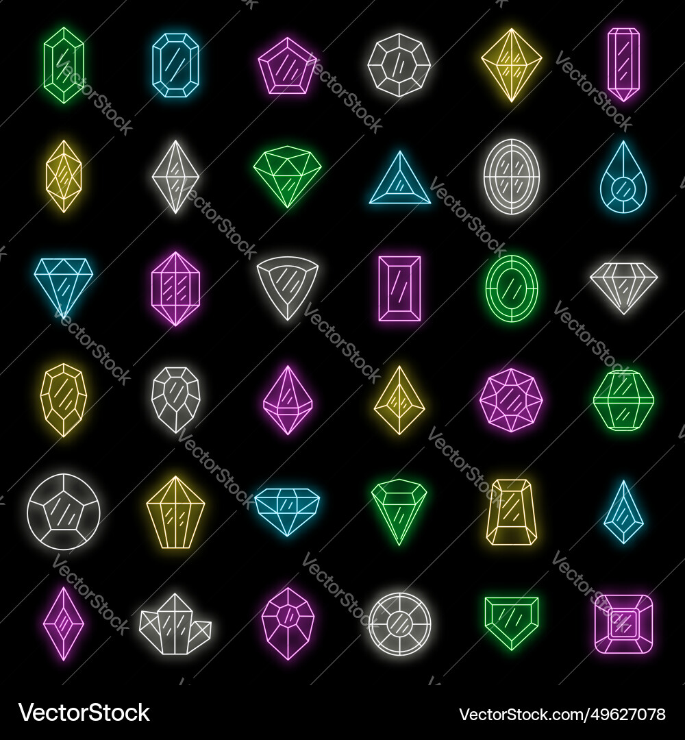 Gemstone Icons Set Neon Royalty Free Vector Image