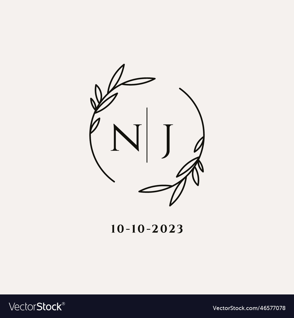 Letter nj wedding monogram logo design Royalty Free Vector