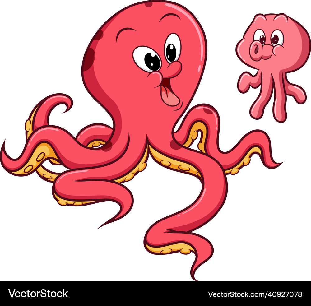 Octopus mother is playing with its baby Royalty Free Vector