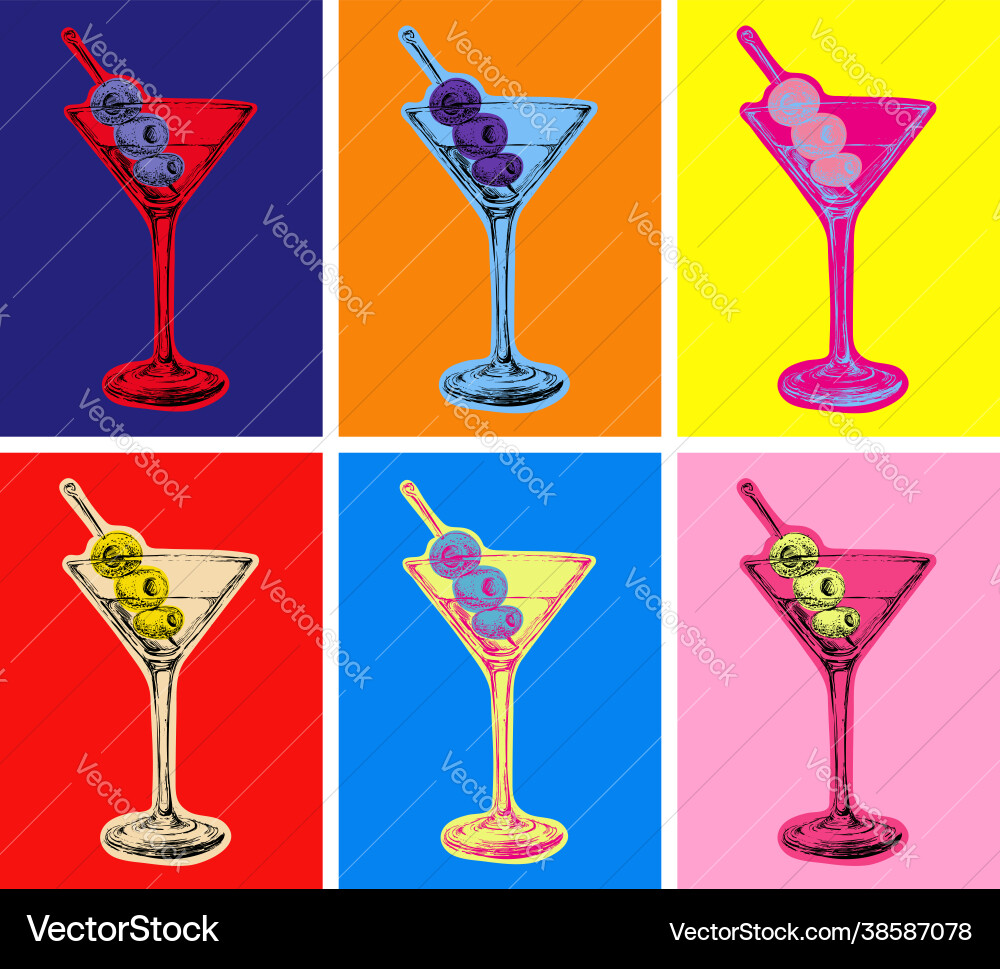 Set colored martini cocktails with olives Vector Image