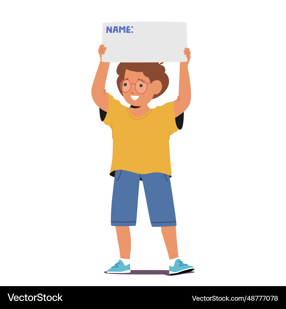 Young boy character holds a banner displaying Vector Image