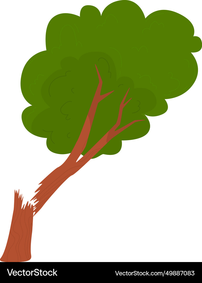 Cartoon broken tree with large green foliage Vector Image