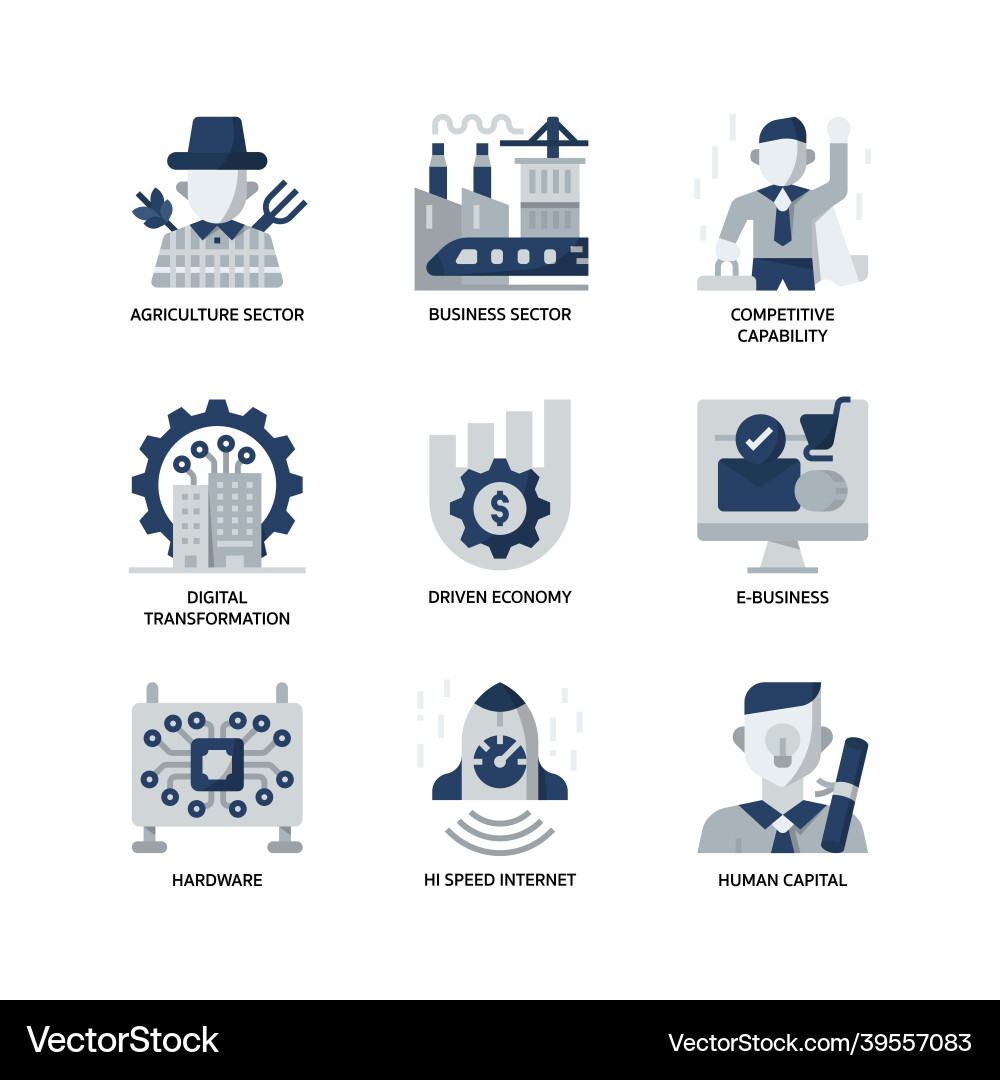 Digital economy icons set Royalty Free Vector Image