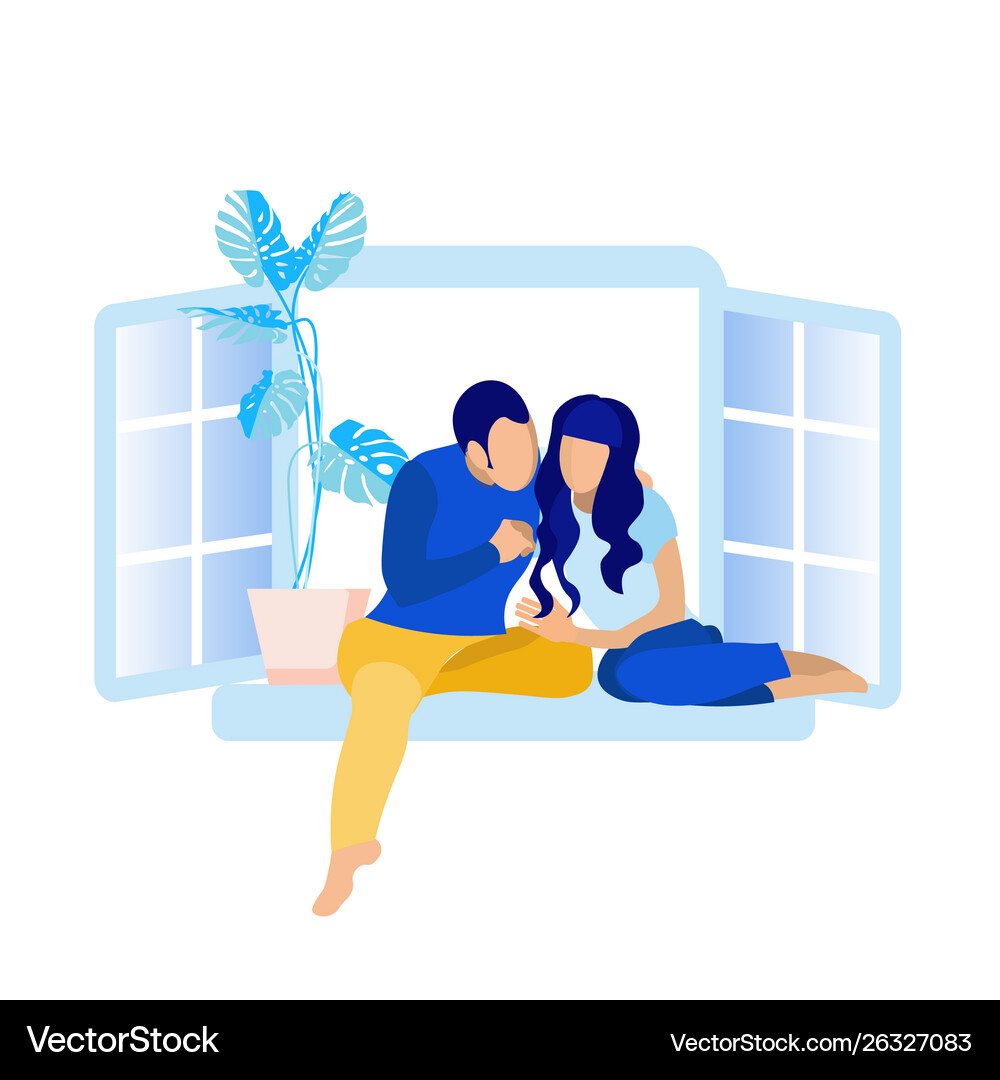 Faceless couple sitting on windowsill cartoon Vector Image