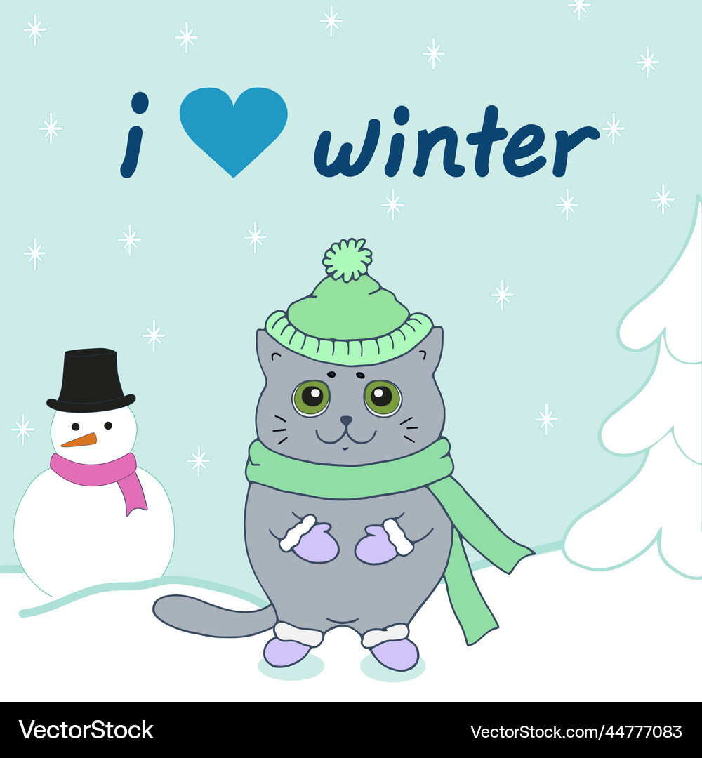 Hand drawn cute cat in winter clothes drawn Vector Image