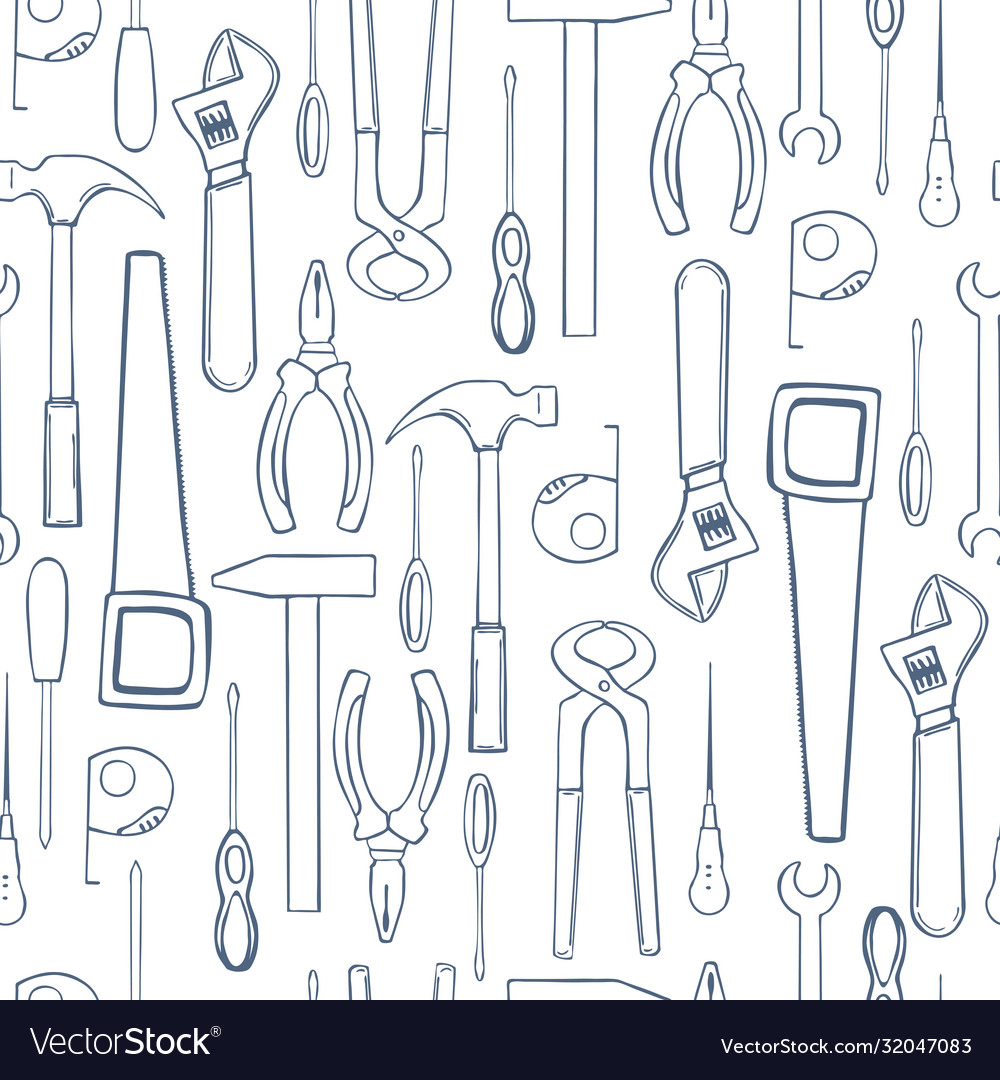 Hand drawn working tools seamless pattern Vector Image