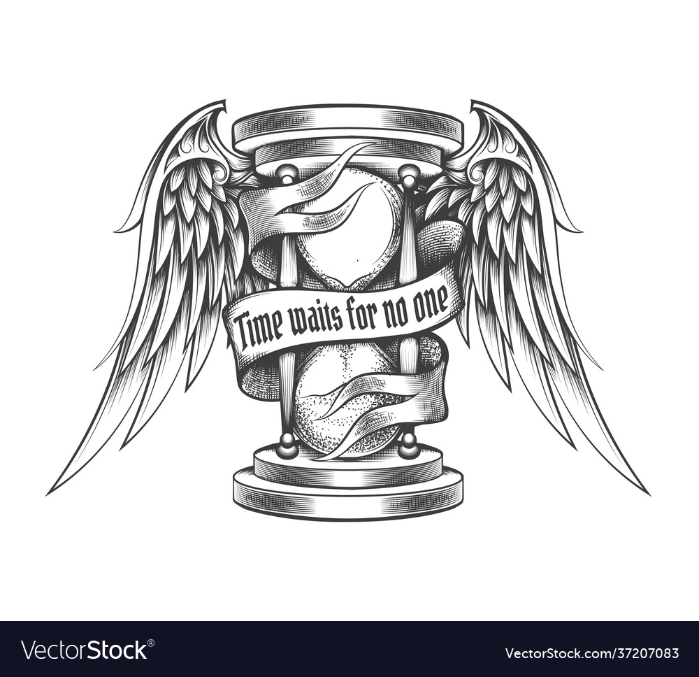 Hourglass With Wings And Ribbon Tattoo In Vector Image