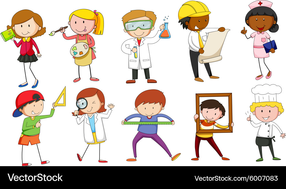 Mand and woman in different occupations Royalty Free Vector