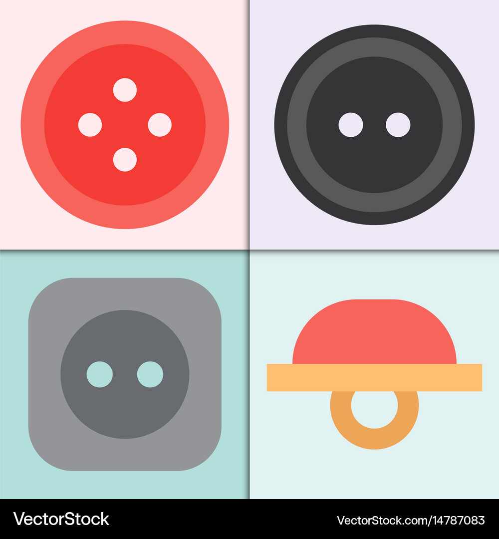 Set of four sewing buttons with threads round Vector Image