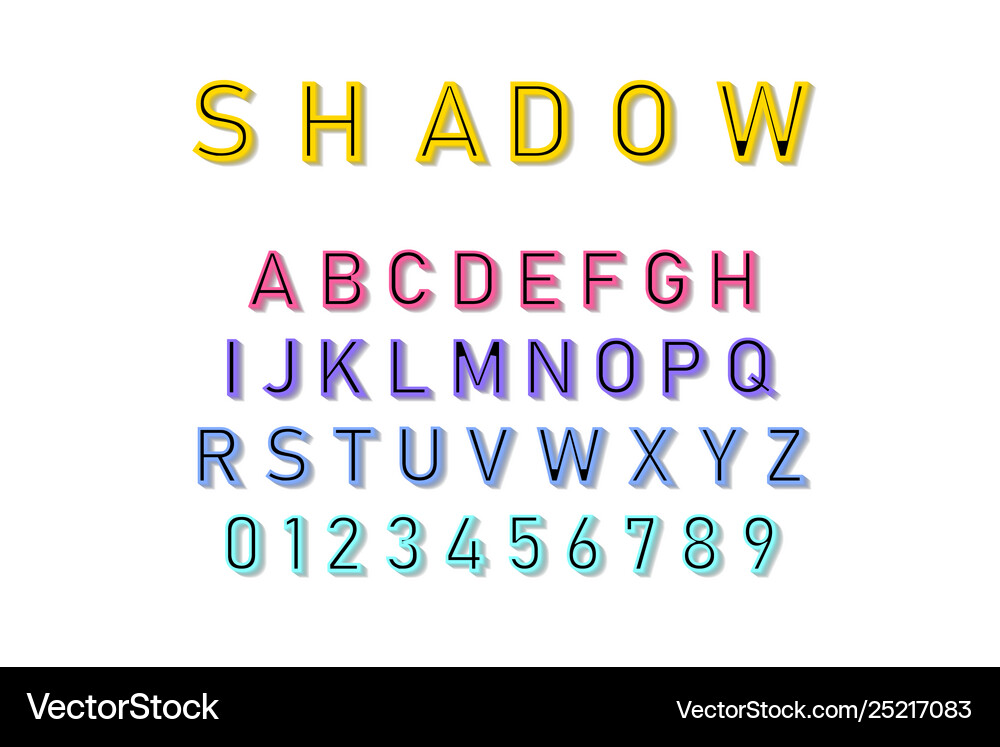 Shadow font in colorful color on white background Vector Image
