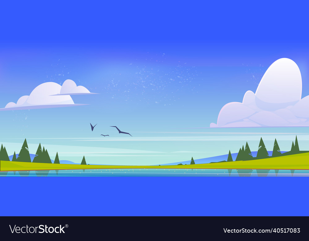 Summer nature landscape scenery valley with lake Vector Image
