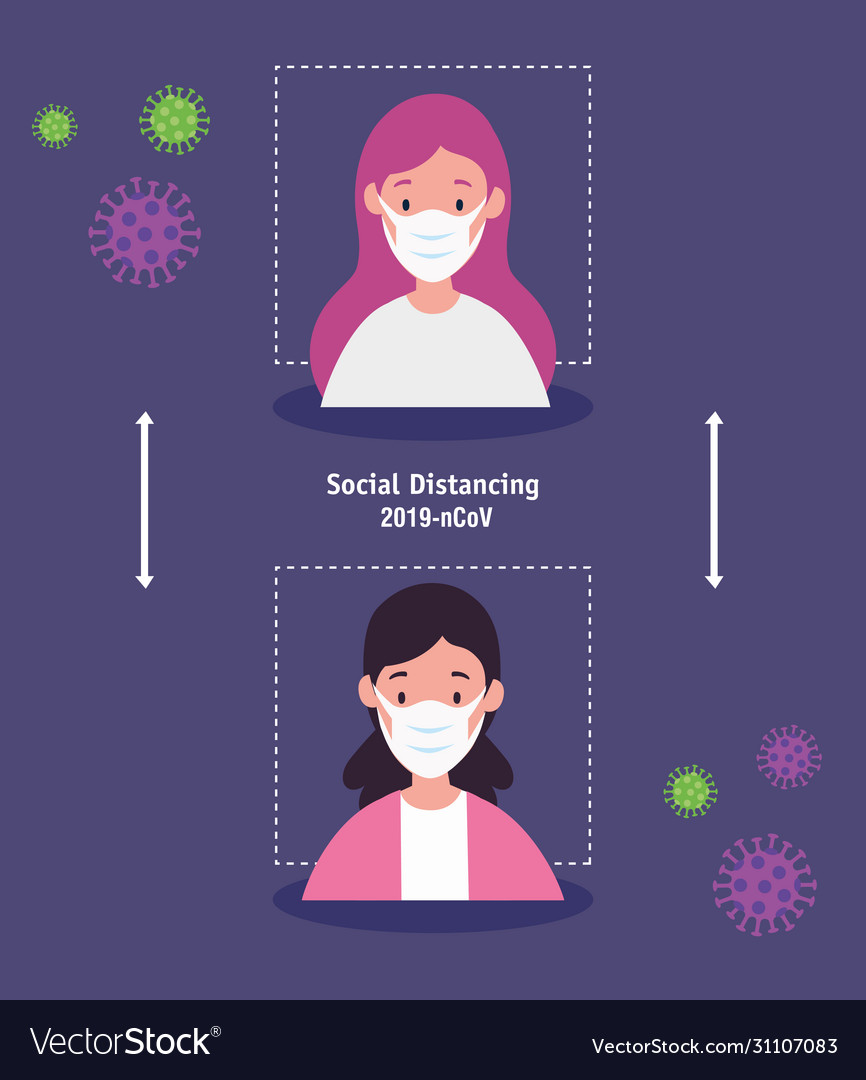 Women using face mask and social distancing Vector Image