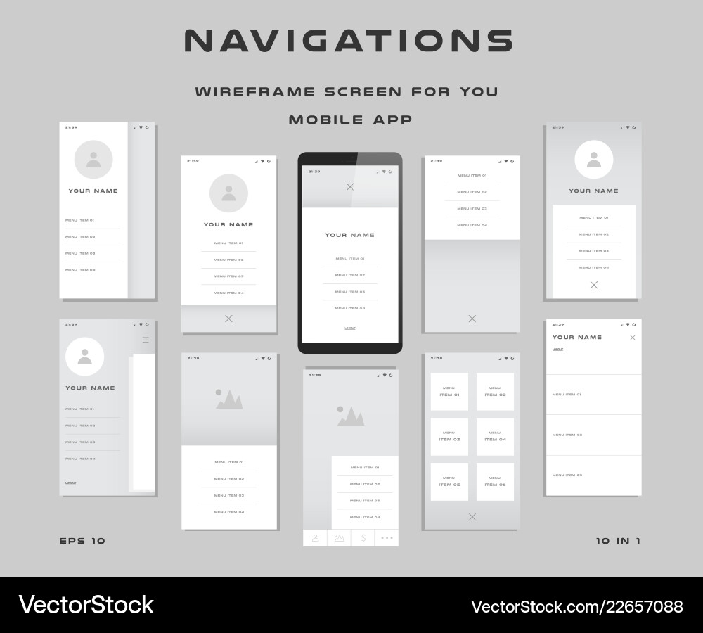 10 in 1 ui kits wireframes screens for your Vector Image