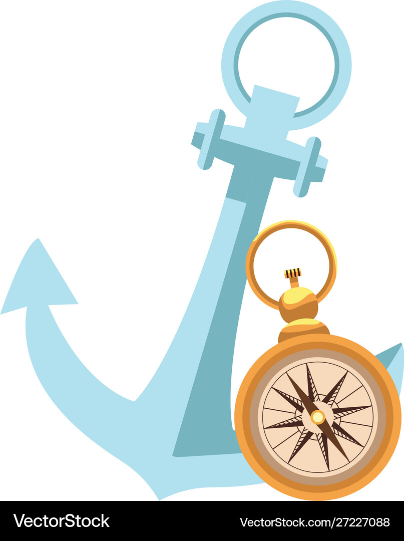 Anchor and compass marine navigation retro icon Vector Image