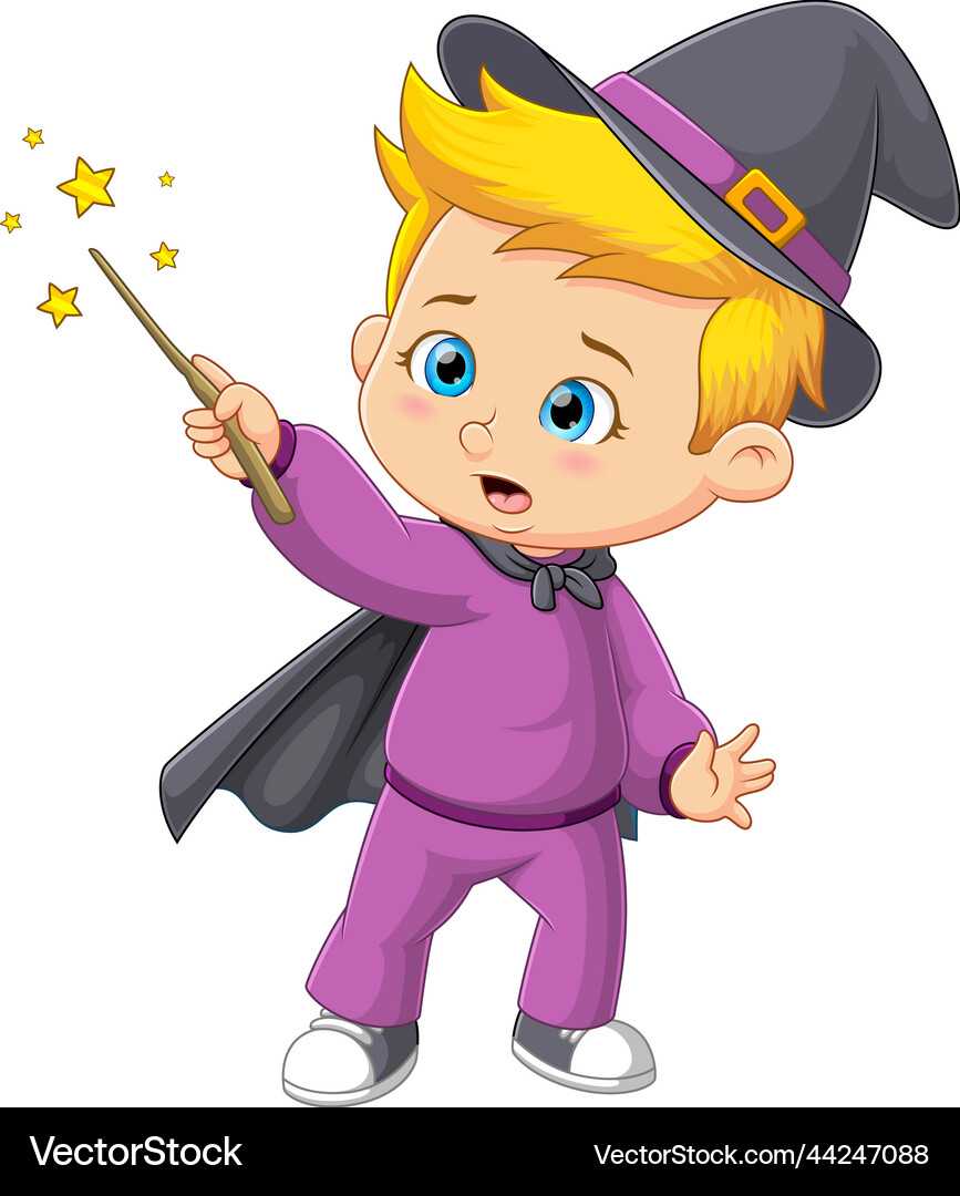 Happy boy is doing the magic and holding Vector Image