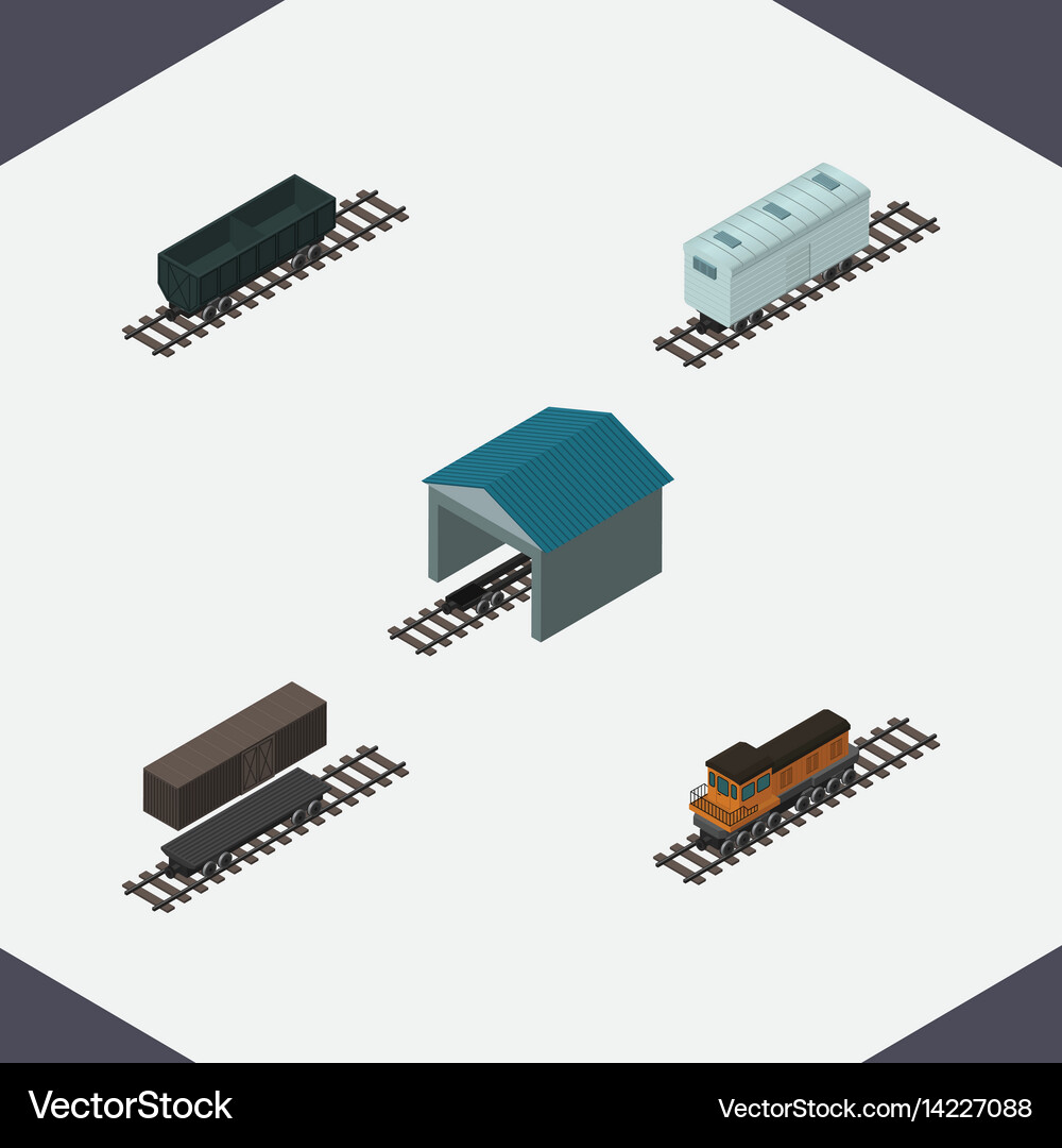 Isometric transport set train carbon railway Vector Image