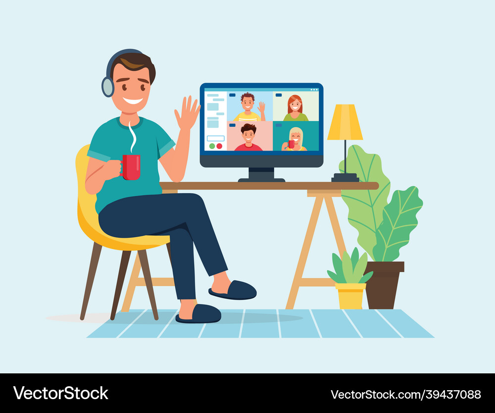 Online meeting via group call man talking Vector Image
