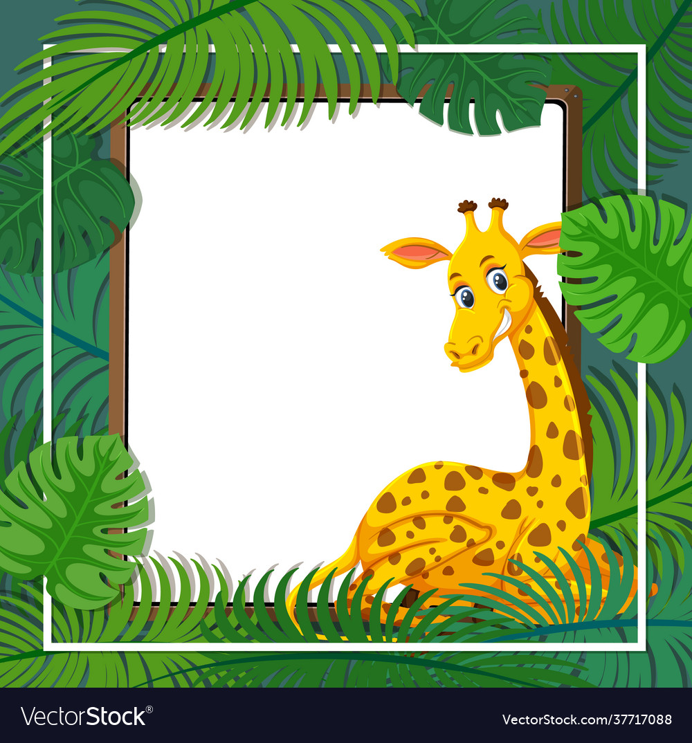 Tropical leaves banner template with a giraffe Vector Image