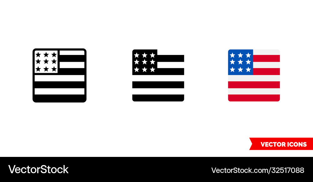 United states flag icon 3 types isolated Vector Image