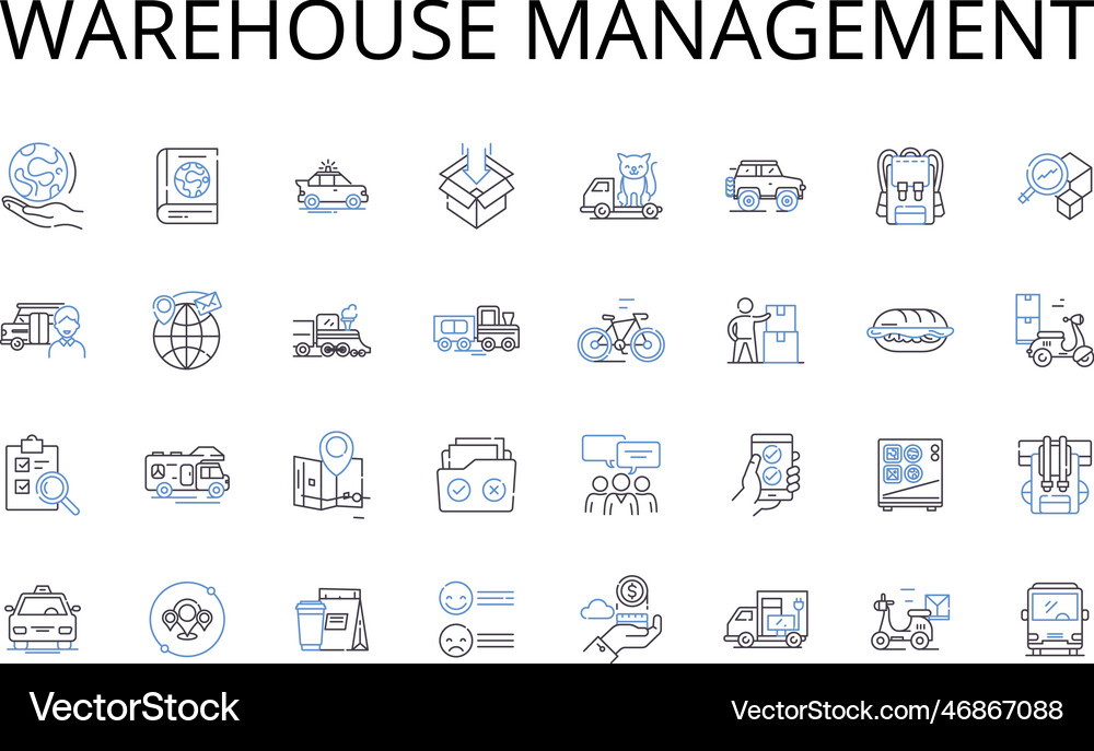 Warehouse management line icons collection Vector Image