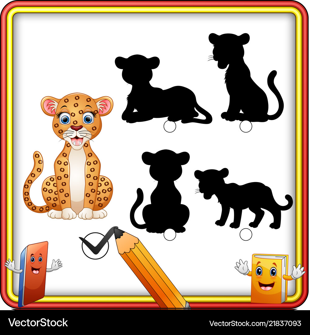 Find correct shadow cartoon funny cheetah sit Vector Image
