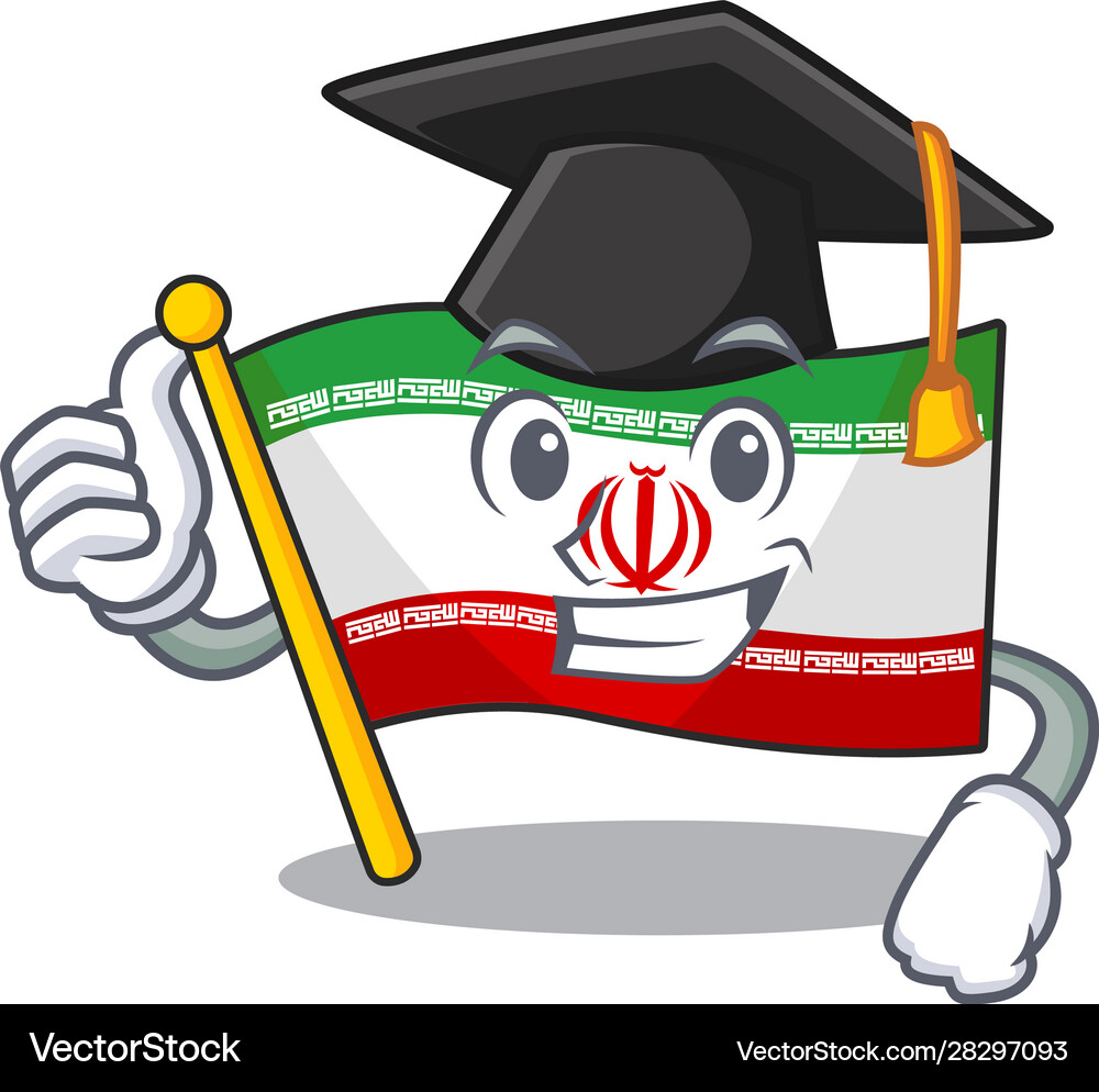 Happy flag iran wearing a black graduation hat Vector Image
