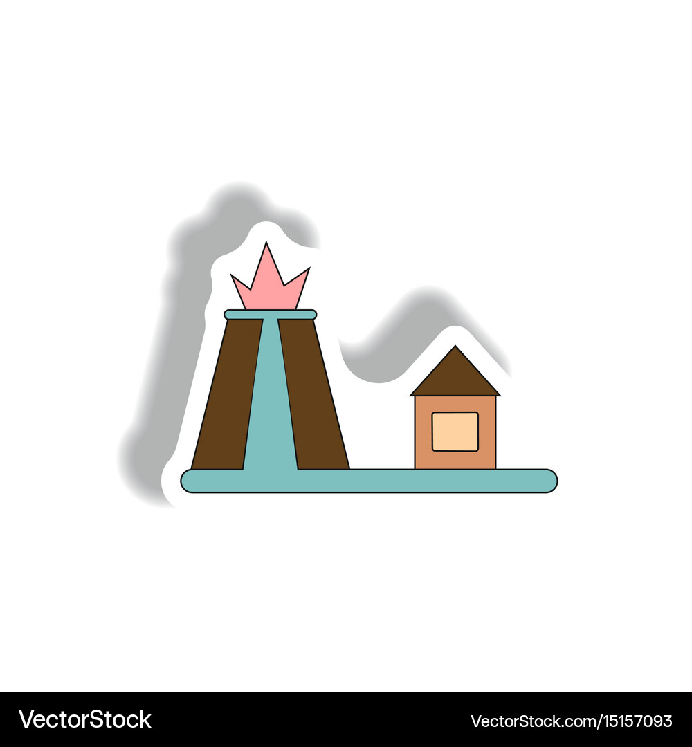 In paper sticker style volcano Royalty Free Vector Image