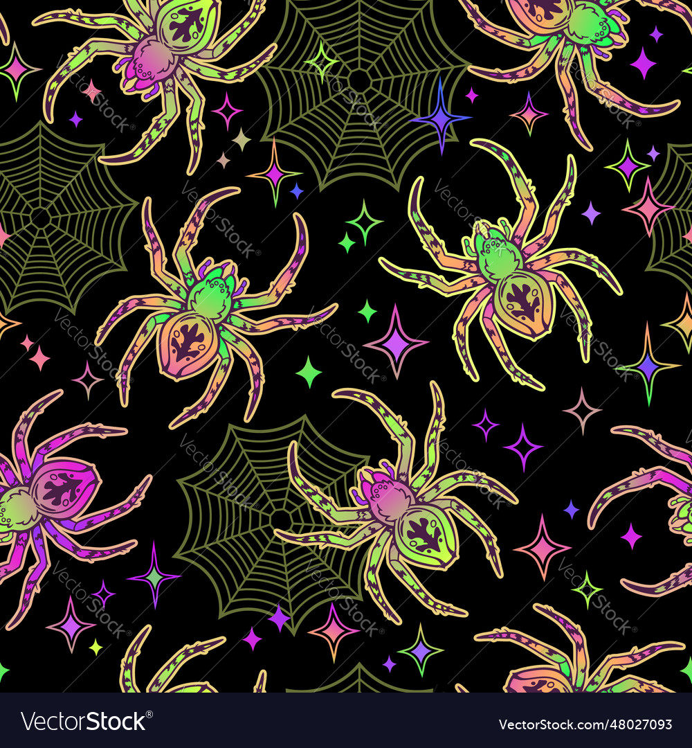 Seamless of colorful spiders and cobwebs Vector Image