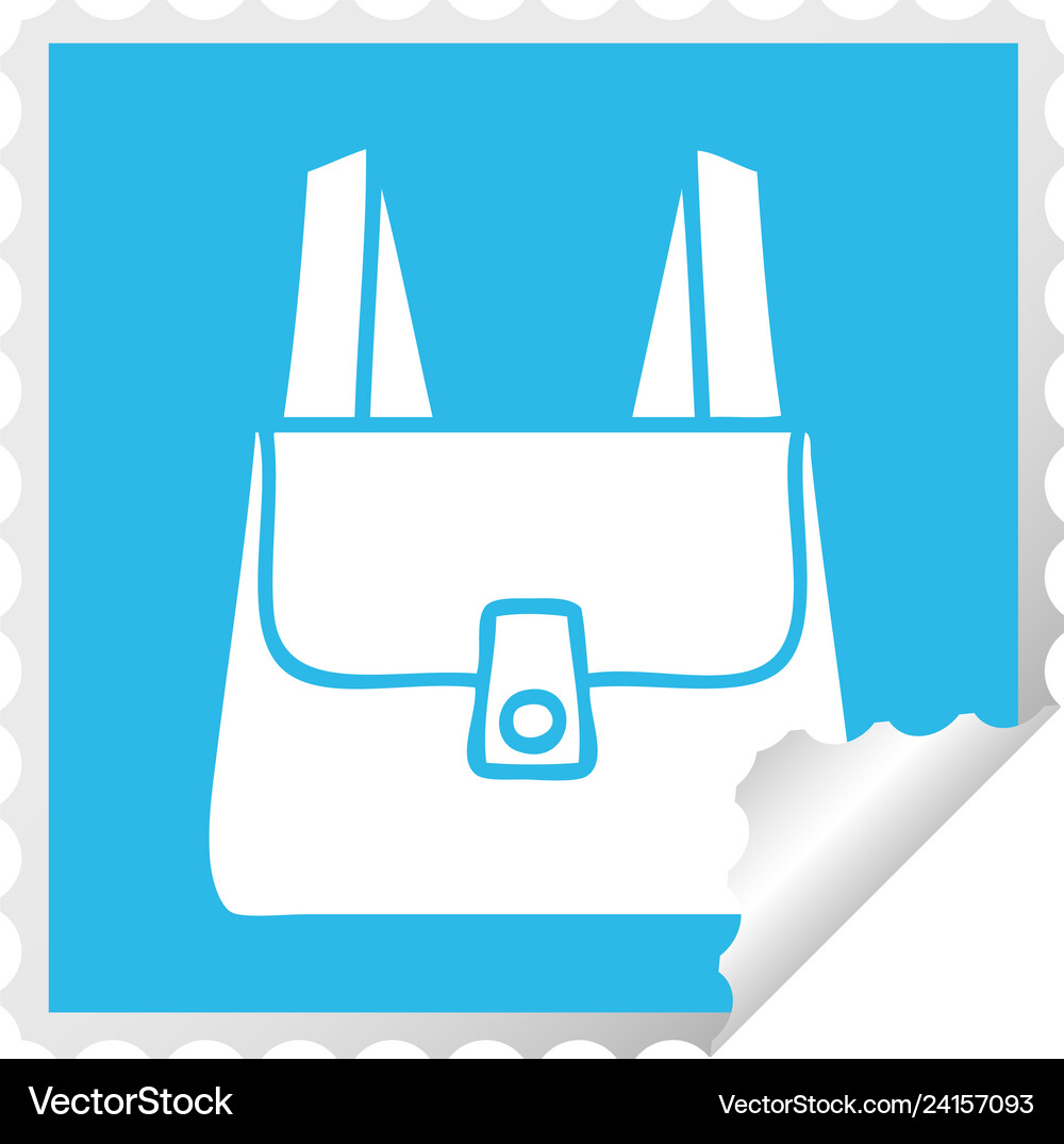 Square peeling sticker cartoon green bag Vector Image