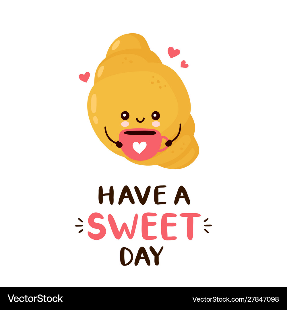 Cute happy croissant with coffee cup Royalty Free Vector