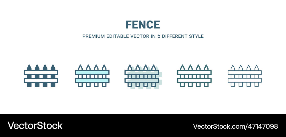 Fence icon in 5 different style outline filled Vector Image