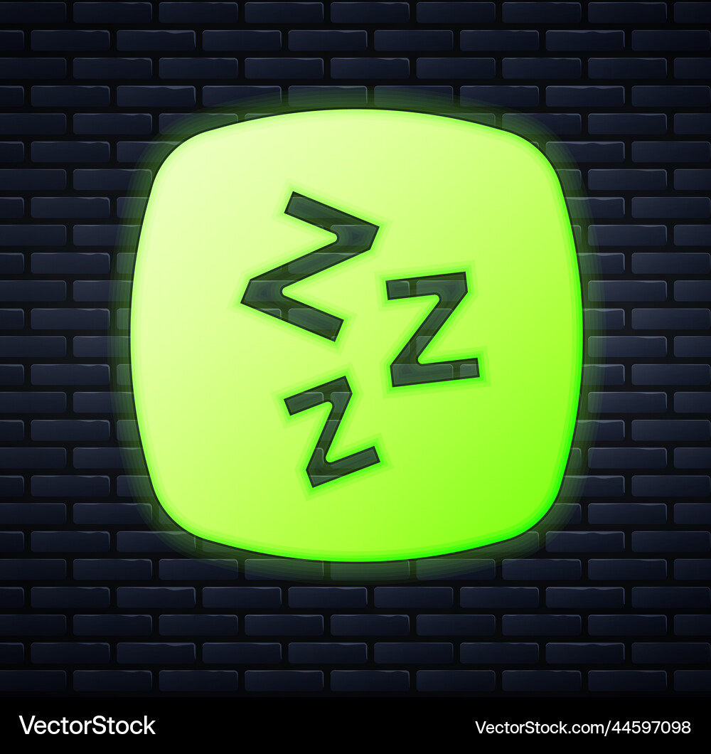 Glowing neon sleepy icon isolated on brick wall Vector Image