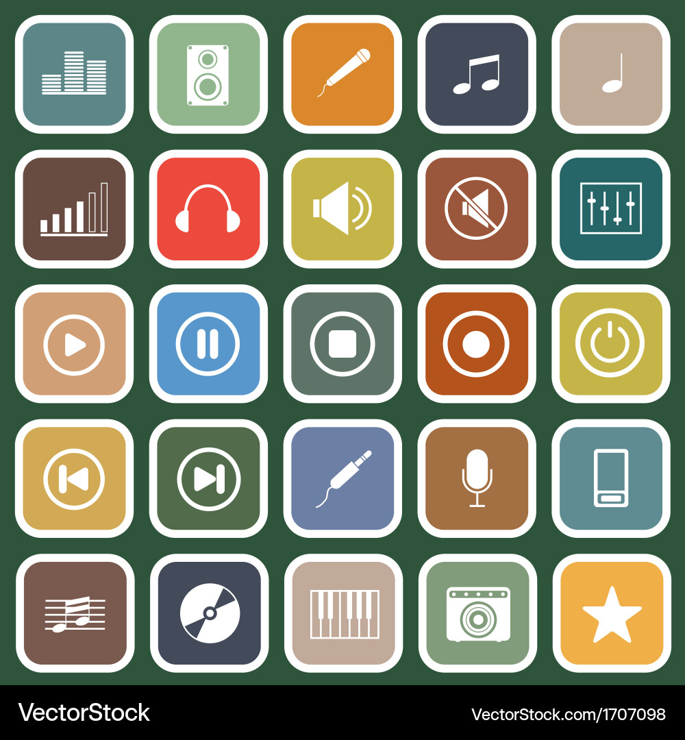 Music flat icons on green background Royalty Free Vector
