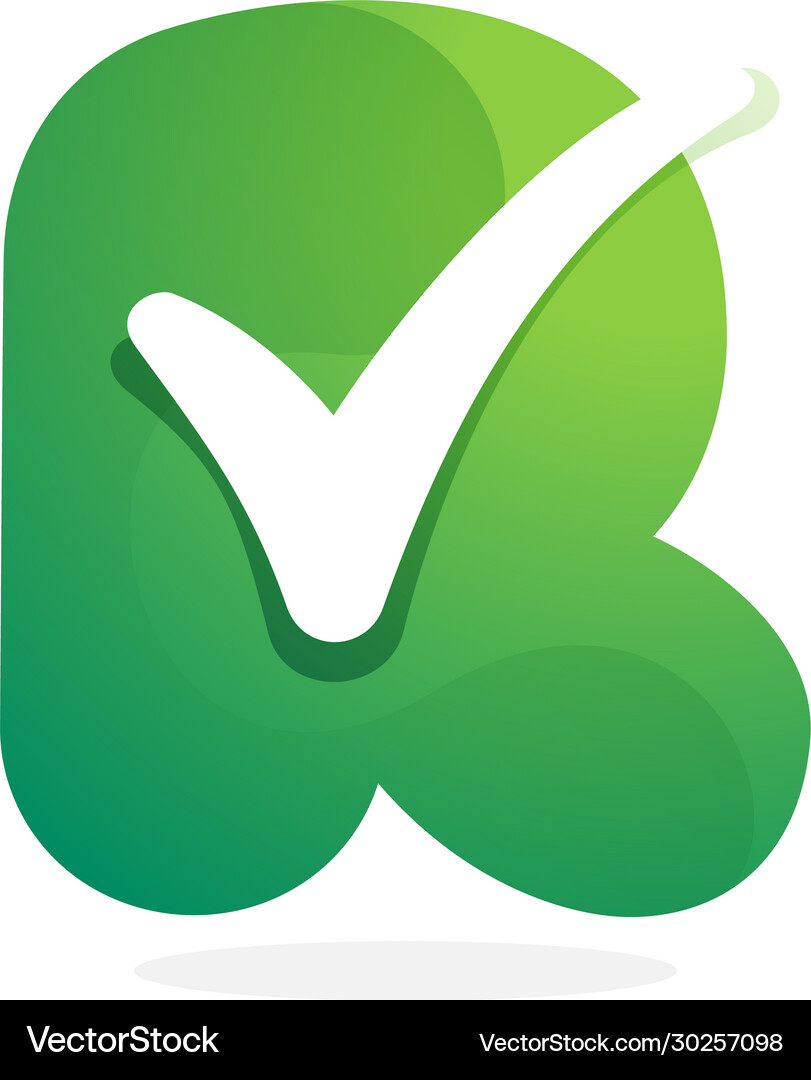 R letter green logo with check mark inside Vector Image