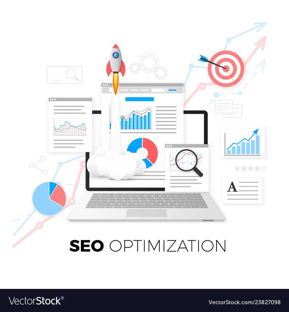 Seo Optimization Concept Data Analytics Search Vector Image