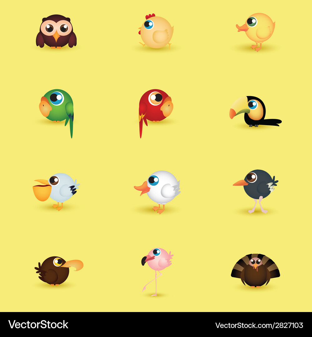 Abstract set cute birds on a yellow background Vector Image