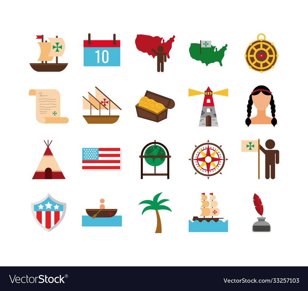 Bundle columbus day set icons Royalty Free Vector Image
