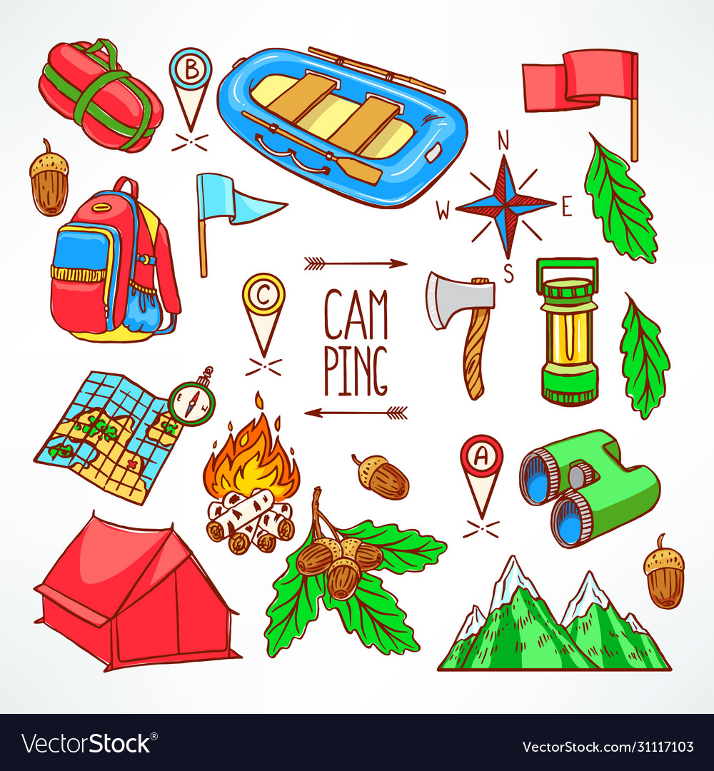 Camping equipments Royalty Free Vector Image - VectorStock