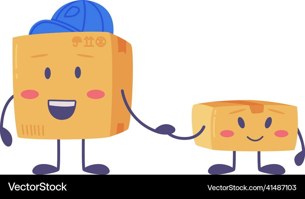 Cute delivery cardboard box character in blue cap Vector Image