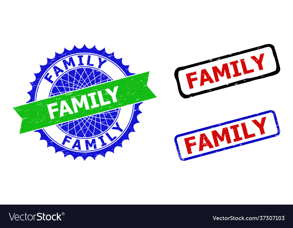 Family rosette and rectangle bicolor badges Vector Image
