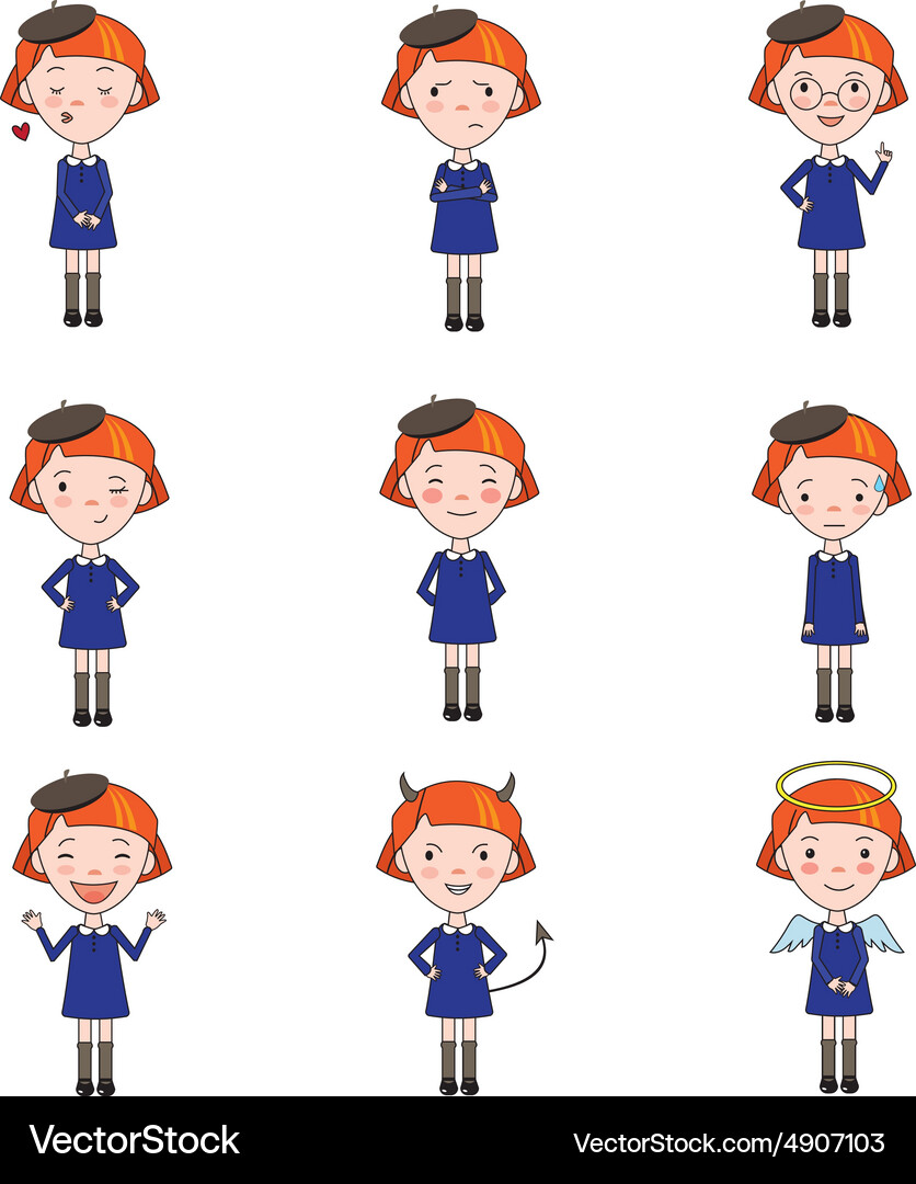 Set of emotions character in flat style Royalty Free Vector