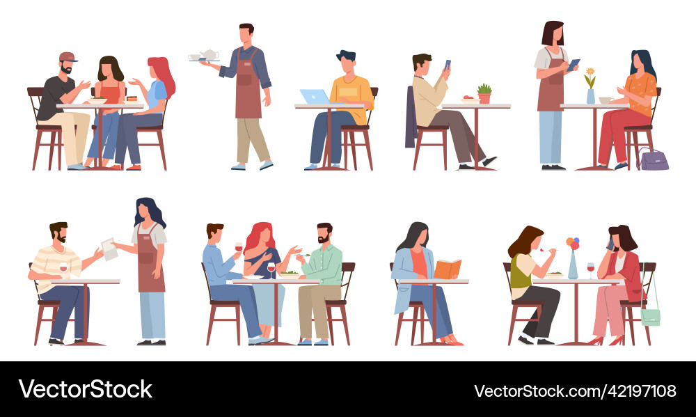 Cafe visitors people persons sitting restaurant Vector Image