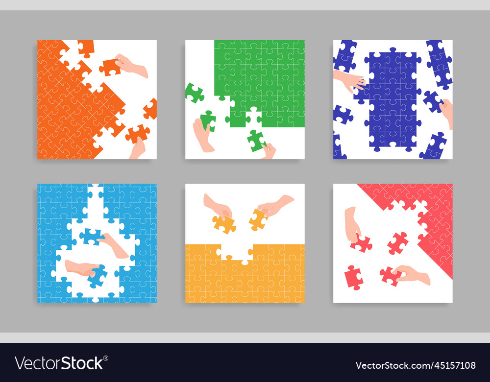 Color puzzle advertising post set Royalty Free Vector Image